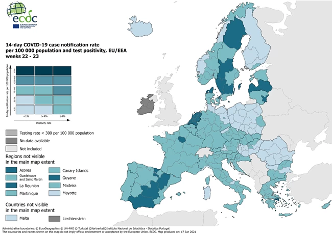 Χάρτης ECDC: "Πράσινη" η Ελλάδα - Κάτω από το 1% ο δείκτης θετικότητας ...